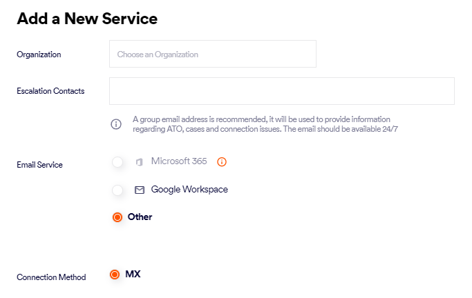 Step 1 - Onboarding "other" email services